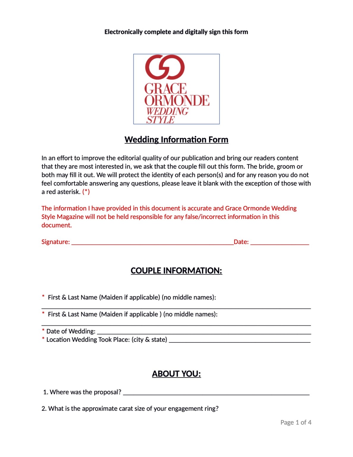 Wedding Information Form - Wedding Style Magazine